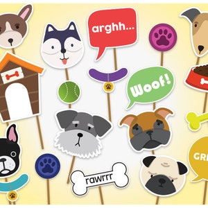 Printable Dog Party Photo Booth Props, Printable PDF, Puppy Photobooth ...