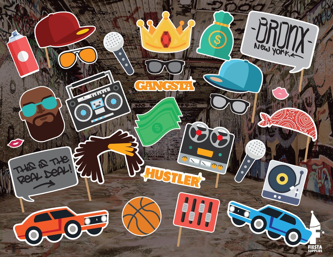 Hip Hop Photo Booth Props, 90s Party Photo Booth Props, Hip-hop, Rap Music, Rapper Props ...