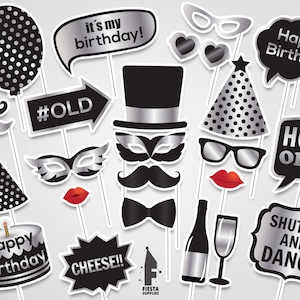 Silver Birthday Party Printable Photo Booth Props, Photo Booth Props ...