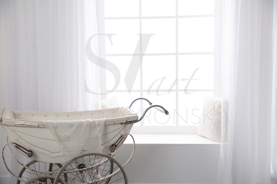 Maternity Digital Backdrop Bright White Window With Classic Buggy ...