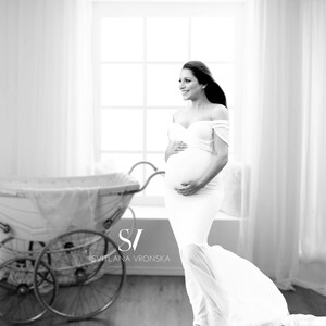 Digital Backdrop French White Window With Vintage Stroller Maternity ...