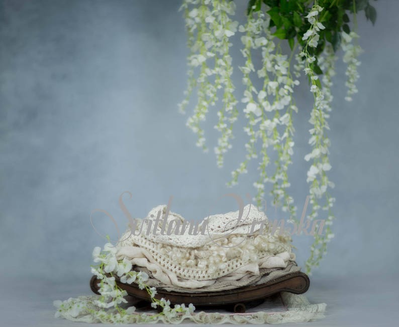 Soft White Overlays Wooden Curved Bed With Hanging Flowers - Etsy