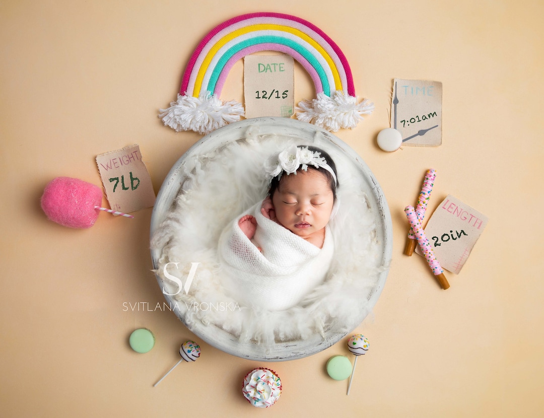 Birth Announcement Newborn Digital Backdrop Baby Stats Backdrop Newborn ...