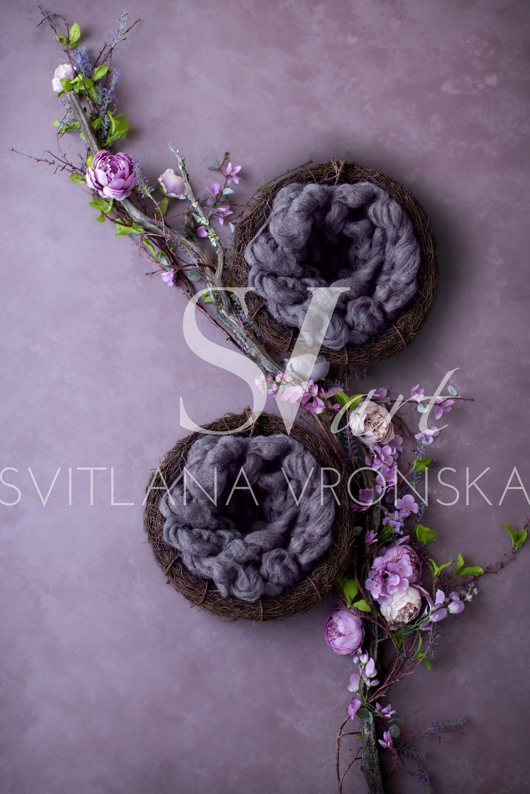 Twins Floral Backdrop, Newborn Digital Backdrop, Digital Background for ...