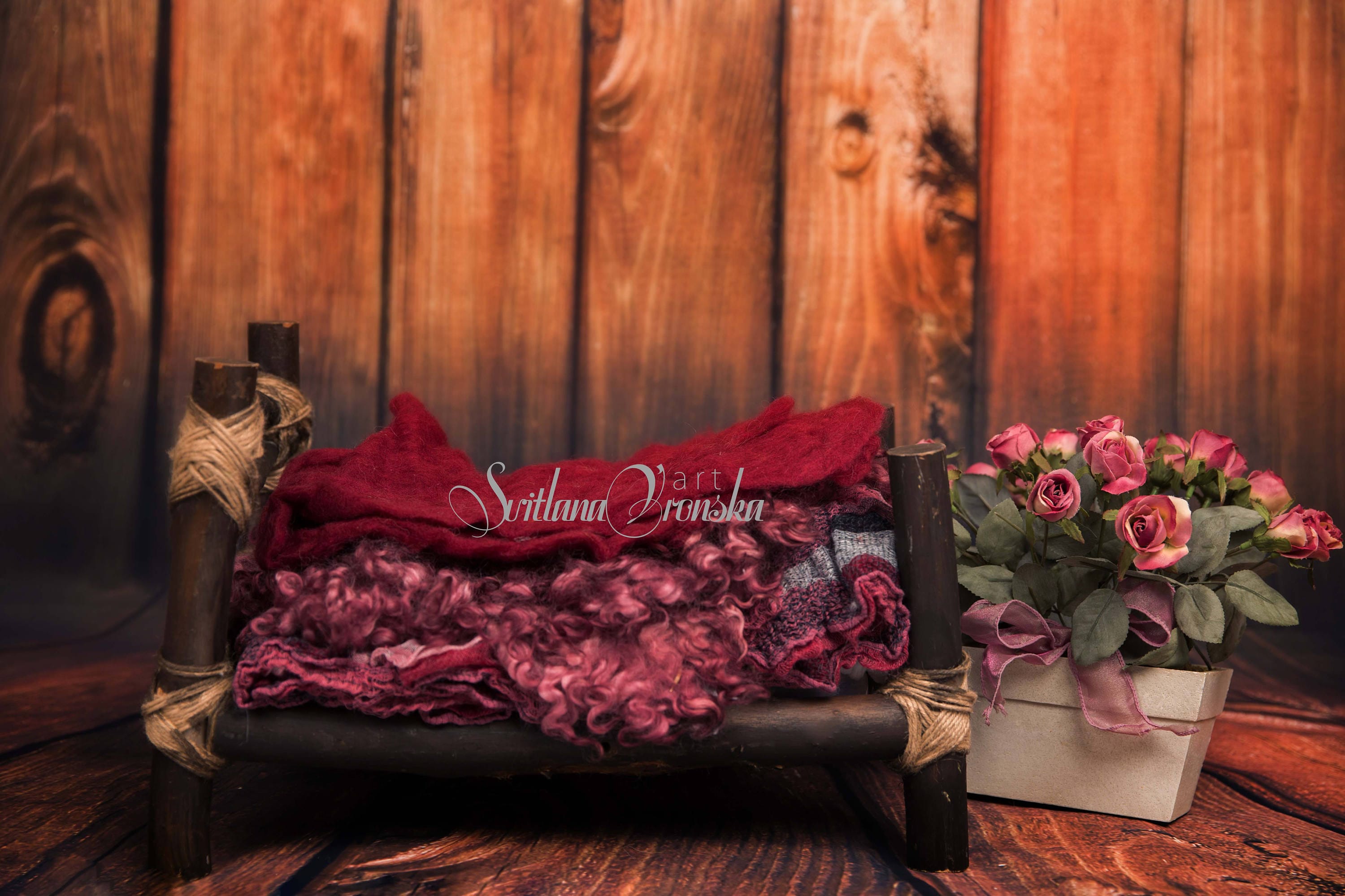 Wooden Digital Backdrop Vintage Rustic Wooden Bed Wooden Digital ...