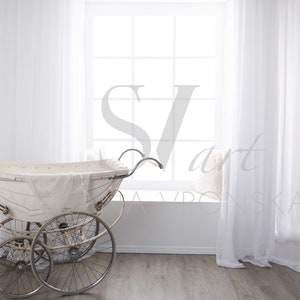 Digital Backdrop French White Window With Vintage Stroller Maternity ...