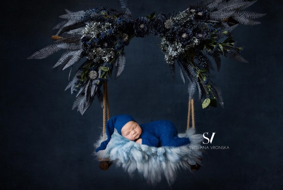 Newborn Digital Backdrop Floral Hanging Swing on a Blue - Etsy