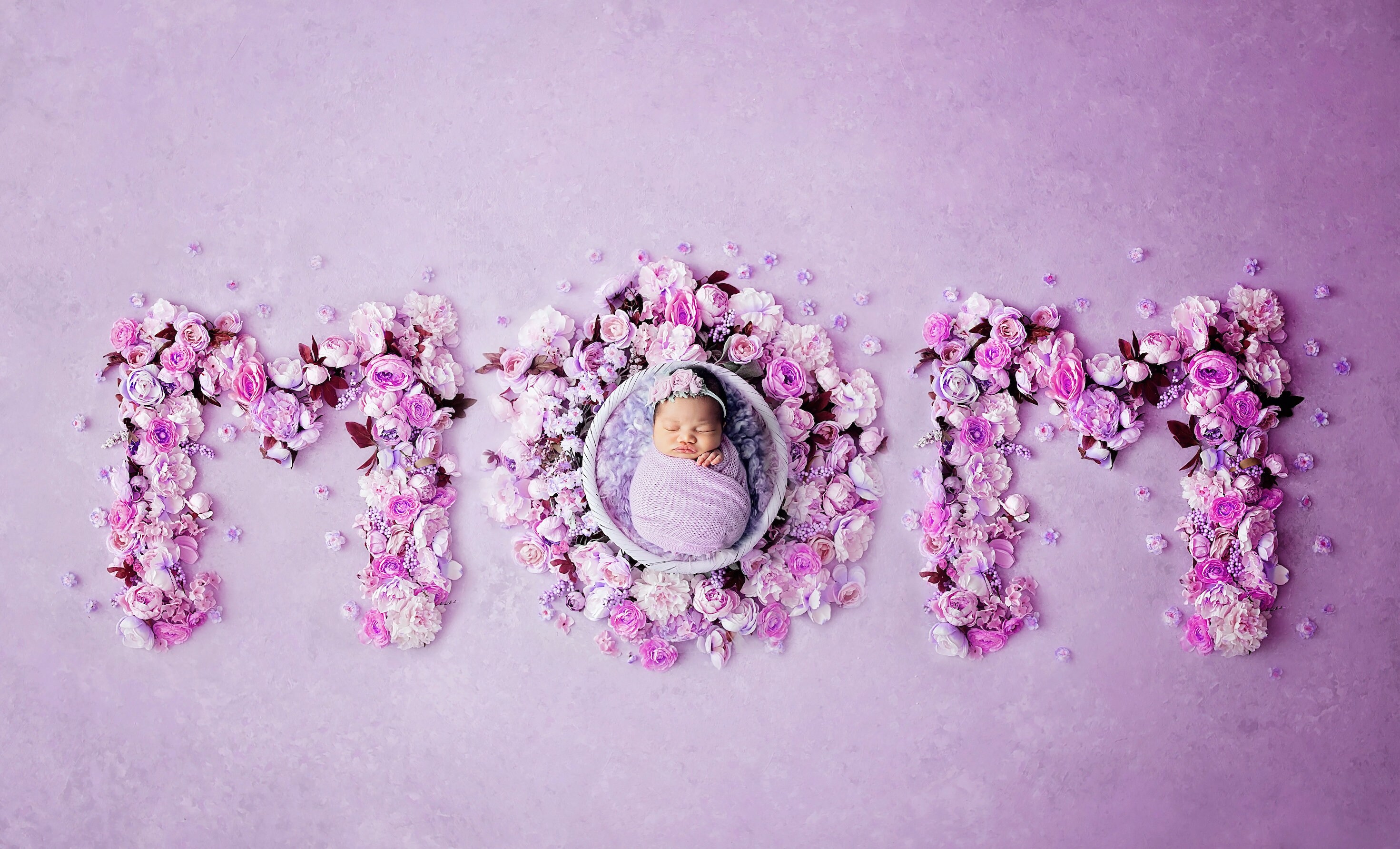 Newborn Digital Backdrop Written With Purple Flowers Word MOM - Etsy