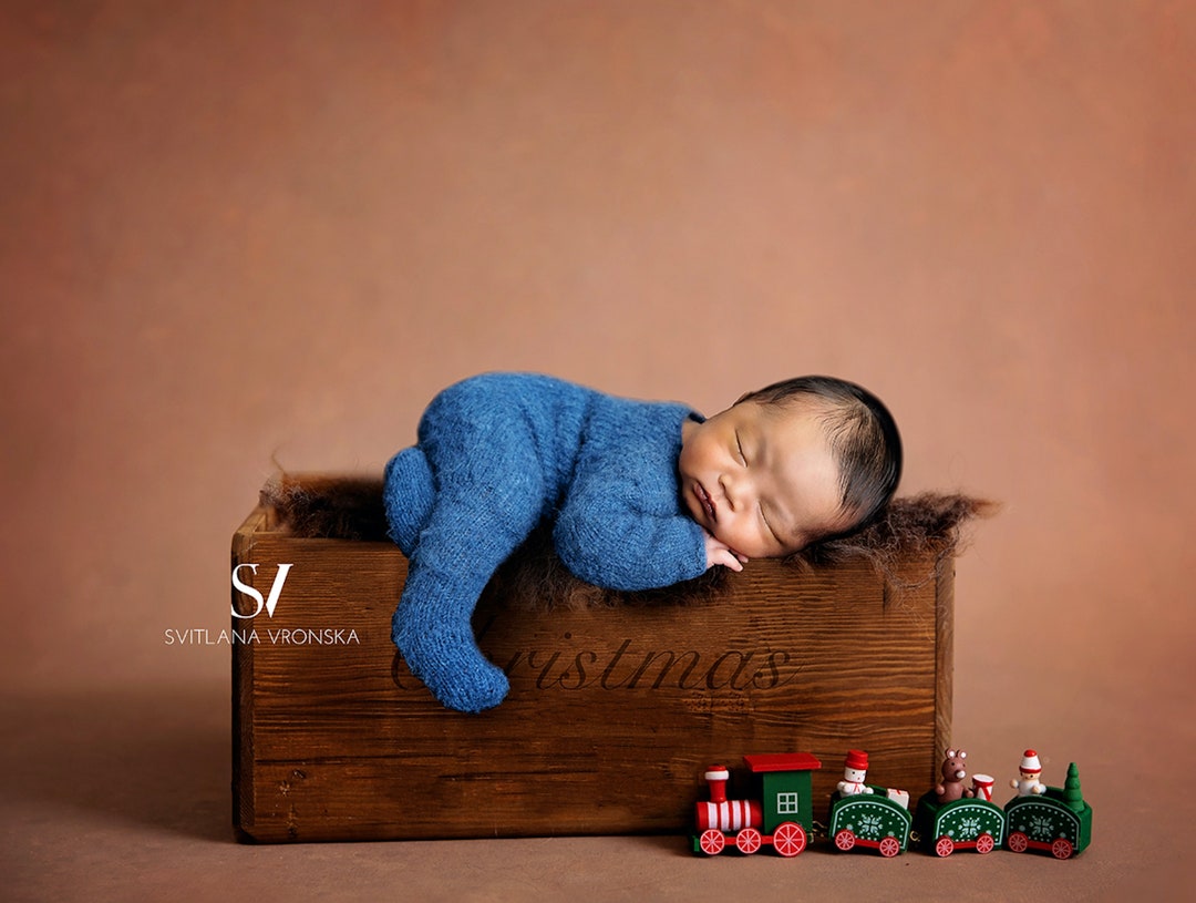 Newborn Digital Backdrop Wooden Box With a Train on a Brown Background ...