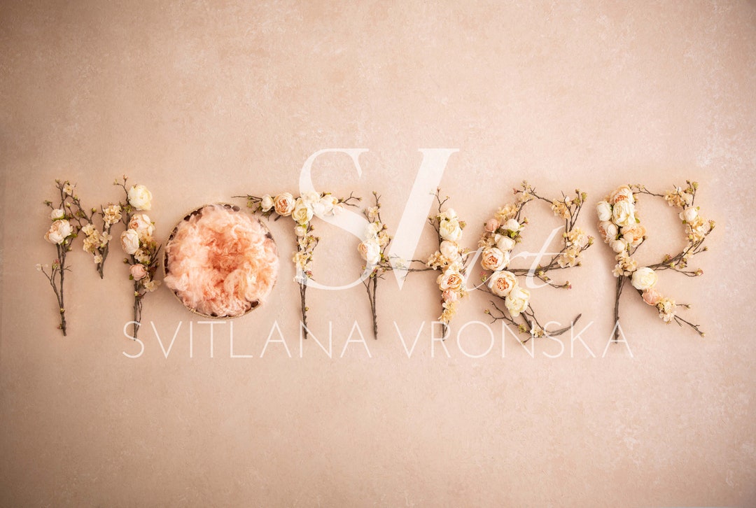 Mother Newborn Digital Backdrop, Floral Word Mother Newborn Edit In ...