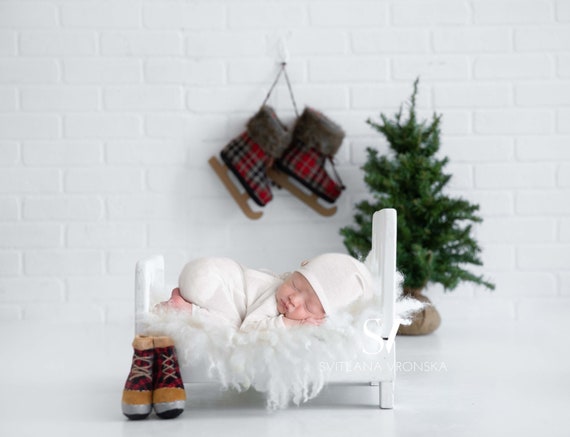 Newborn Digital Backdrop Christmas Backdrop With Wooden Bed - Etsy