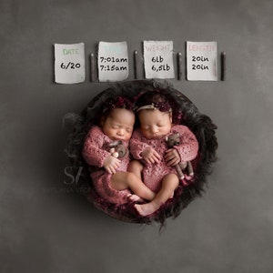 Newborn Digital Backdrop Baby Stats Birth Announcement Digital ...