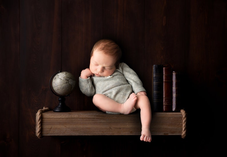 Newborn Digital Backdrop Rustic Wooden Shelf Books and Globus ...