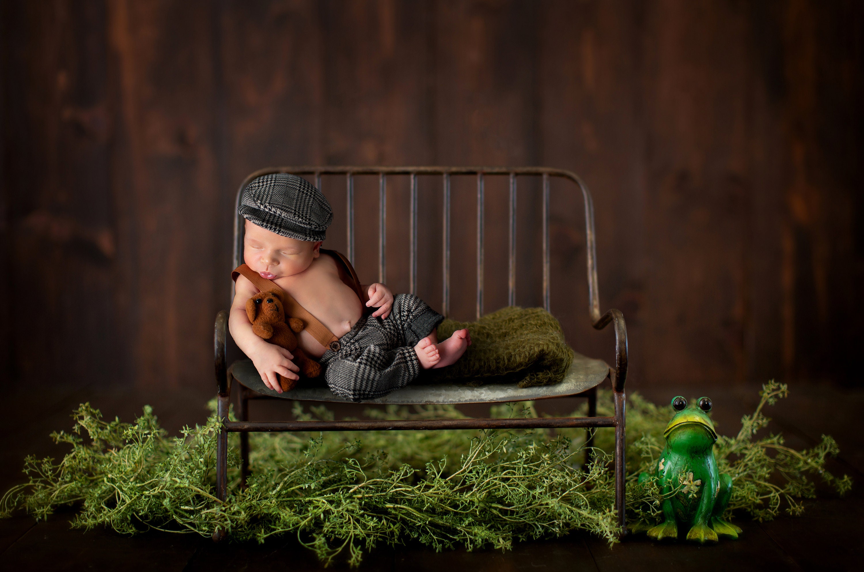 Newborn Digital Backdrop, Baby Bench With Greeneries Digital Prop ...