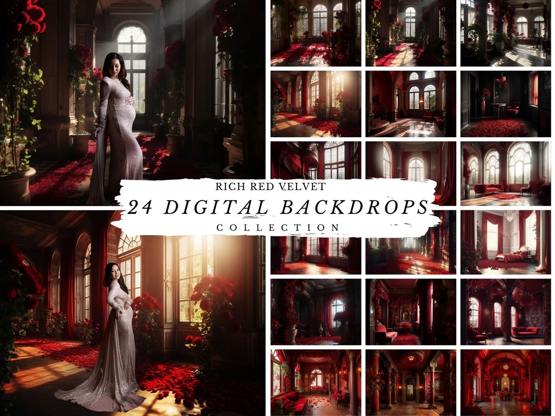 24 Digital Backdrops Rich Red Velvet Collection, Maternity Digital ...