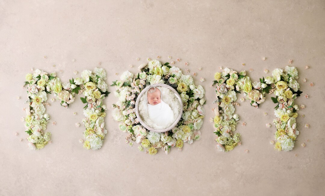 Digital Backdrop Newborn Girl Digital Background, Written Floral MOM ...