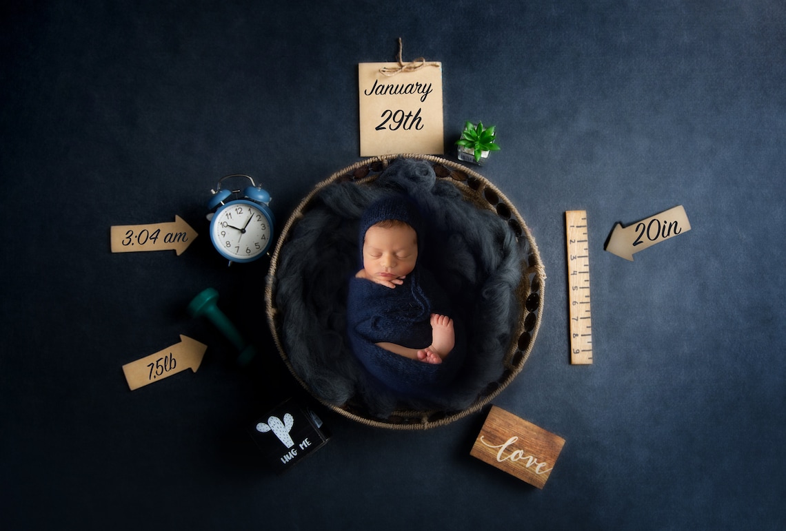 Baby Birth Announcement Digital Backdrop Newborn Photoshop | Etsy