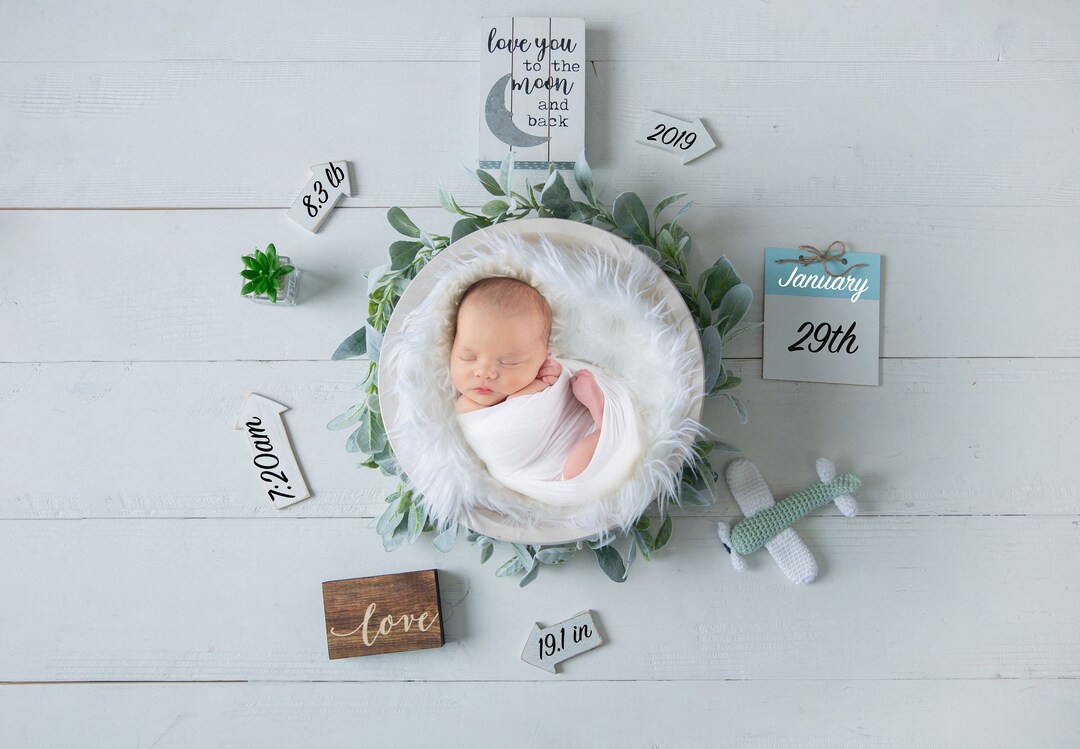 Newborn Digital Backdrop Baby Boy Birth Announcement Template, Newborn ...