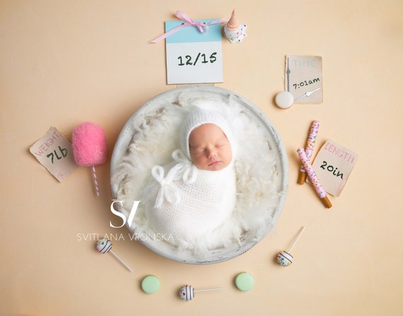 Baby Birth Announcement Digital Backdrop Newborn Stats | Etsy