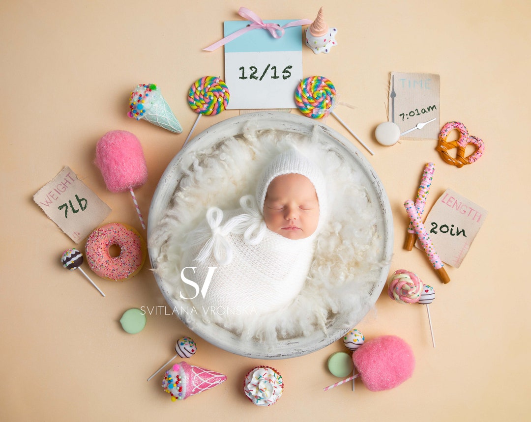 Baby Stats Newborn Digital Backdrop Birth Announcement Template Newborn ...