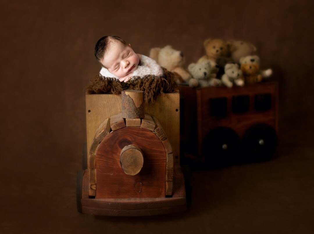 Newborn Digital Background Newborn Train Prop With Teddy Bears, Newborn ...