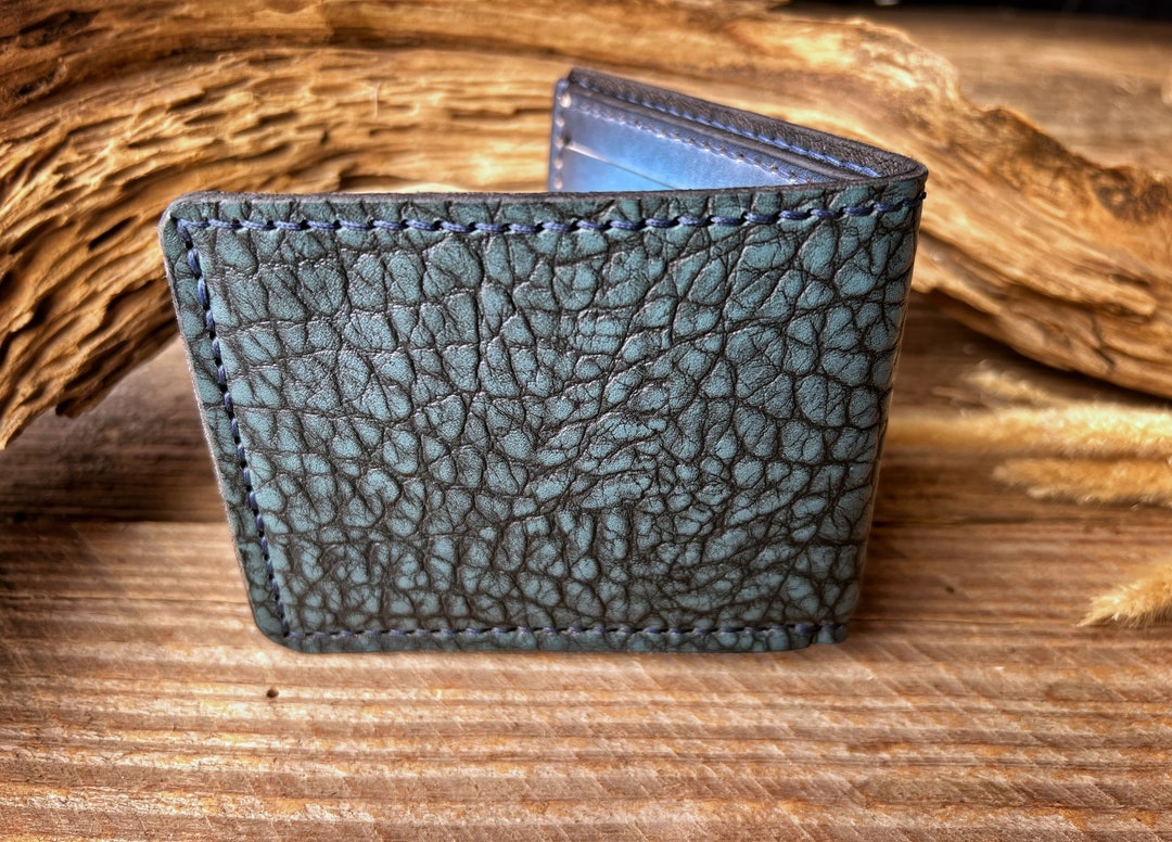 Blue Pebble Leather Wallet - Etsy