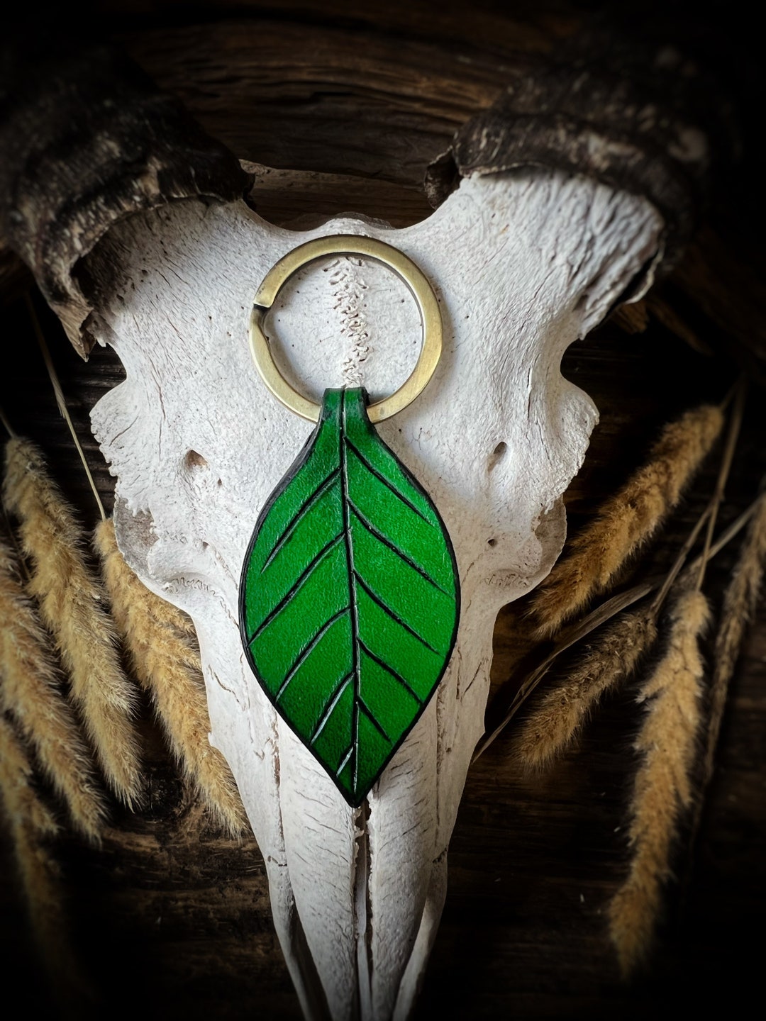 Handmade Leather Leaf Keyring - Etsy