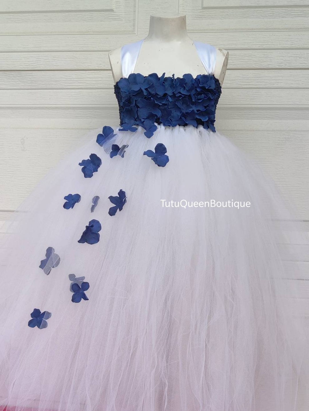 White Navy Floraltutu Dress Princess Birthday Tutu Dress Flower Girl - Etsy