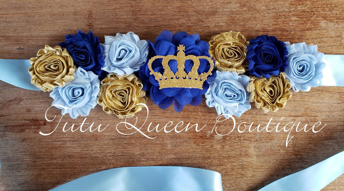 Prince Royal Blue Gold Baby Blue Boy Maternity Sash King Crown | Etsy