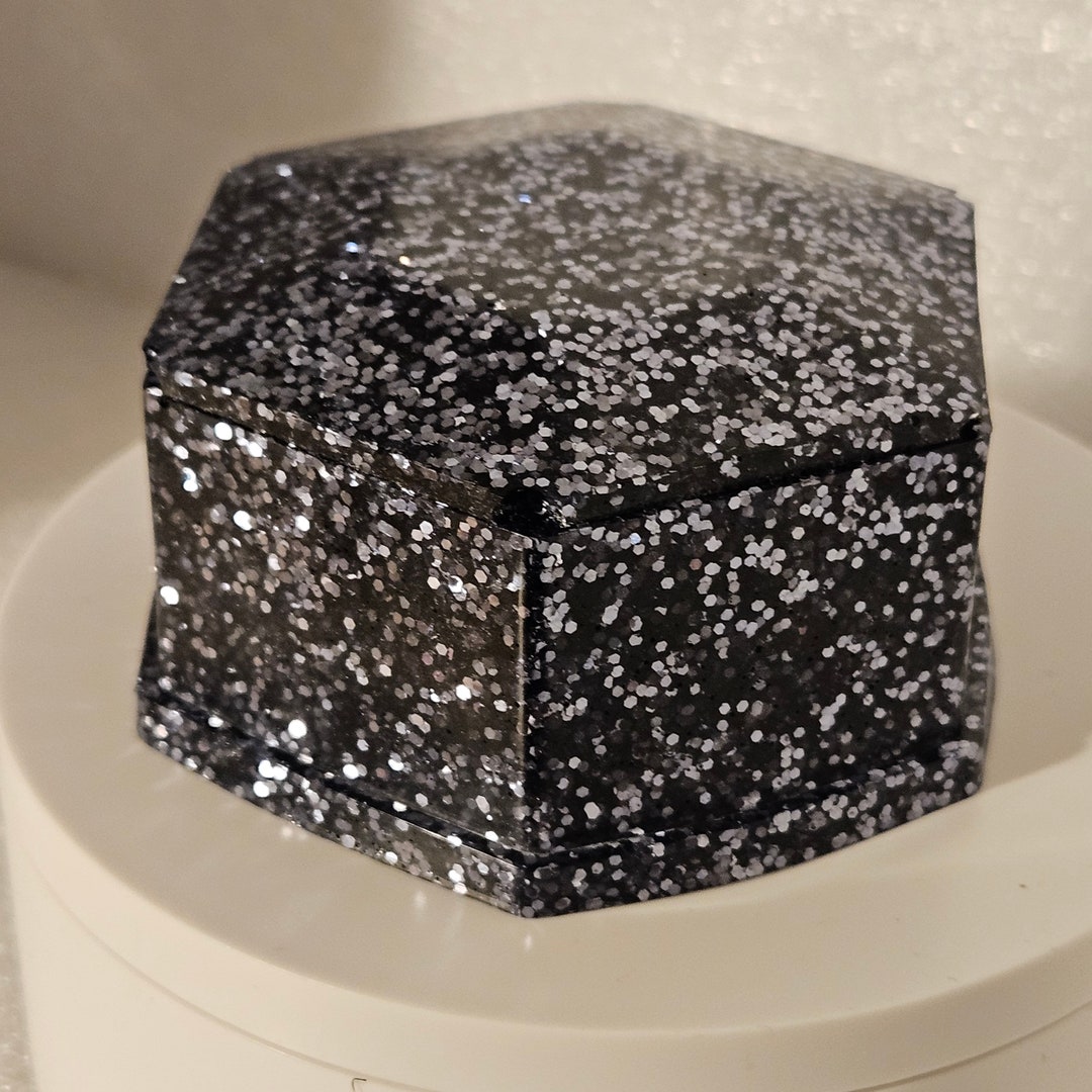 Black Glitter Square Jewelry Box, Silver Trinket Box, Resin Epoxy Box ...