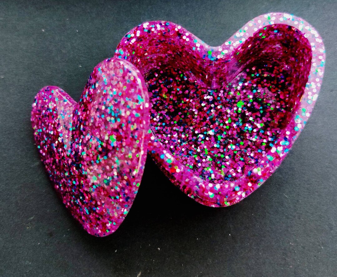 Glitter Pink Heart Jewelry Box Opal Colorful Trinket Box Resin Epoxy ...