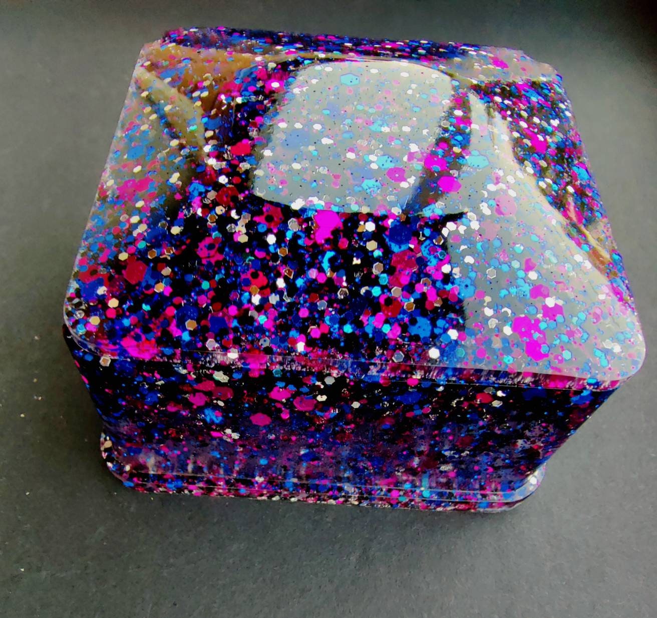 Glitter Square Jewelry Box Black Colorful Trinket Box Resin Epoxy Box ...