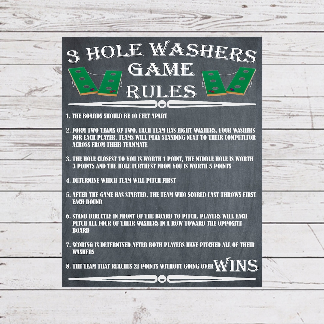 3 Hole Washers Game Rules Sign: Outdoor Party Games (digital Download ...