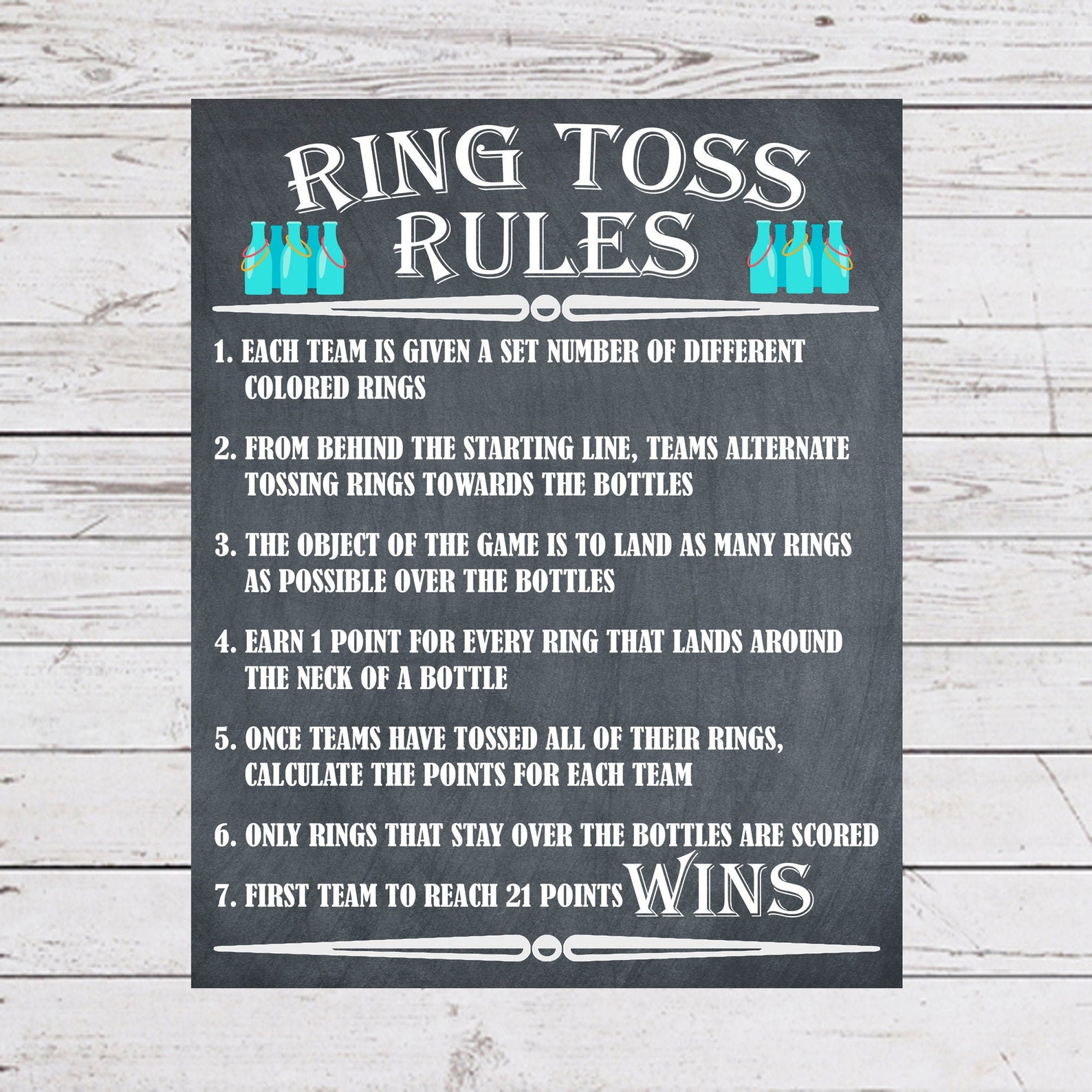 Bottle Ring Toss Sign Poster Yard Games Ring Toss Rules Etsy
