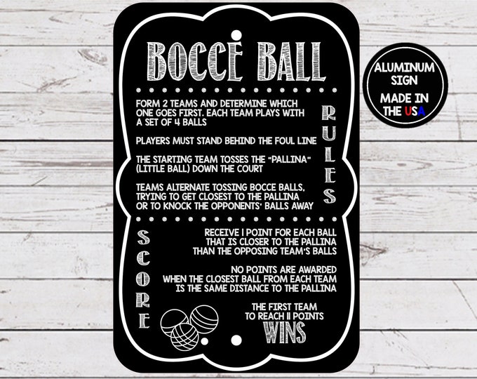 Bocce Ball Rules Aluminum Sign, Bocce Rules, Yard Games, Wedding Lawn ...