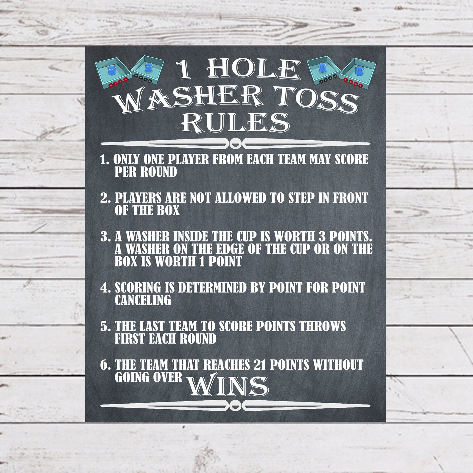 Single Washer Toss Rules, 1 Hole Washer Toss Instructions Sign, Yard ...