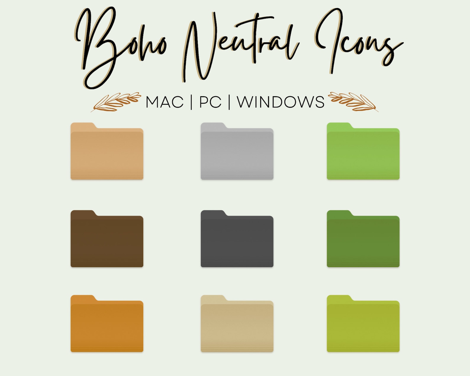 Neutral Boho Themed Folder Icons Aesthetic Organizational Desktop ...