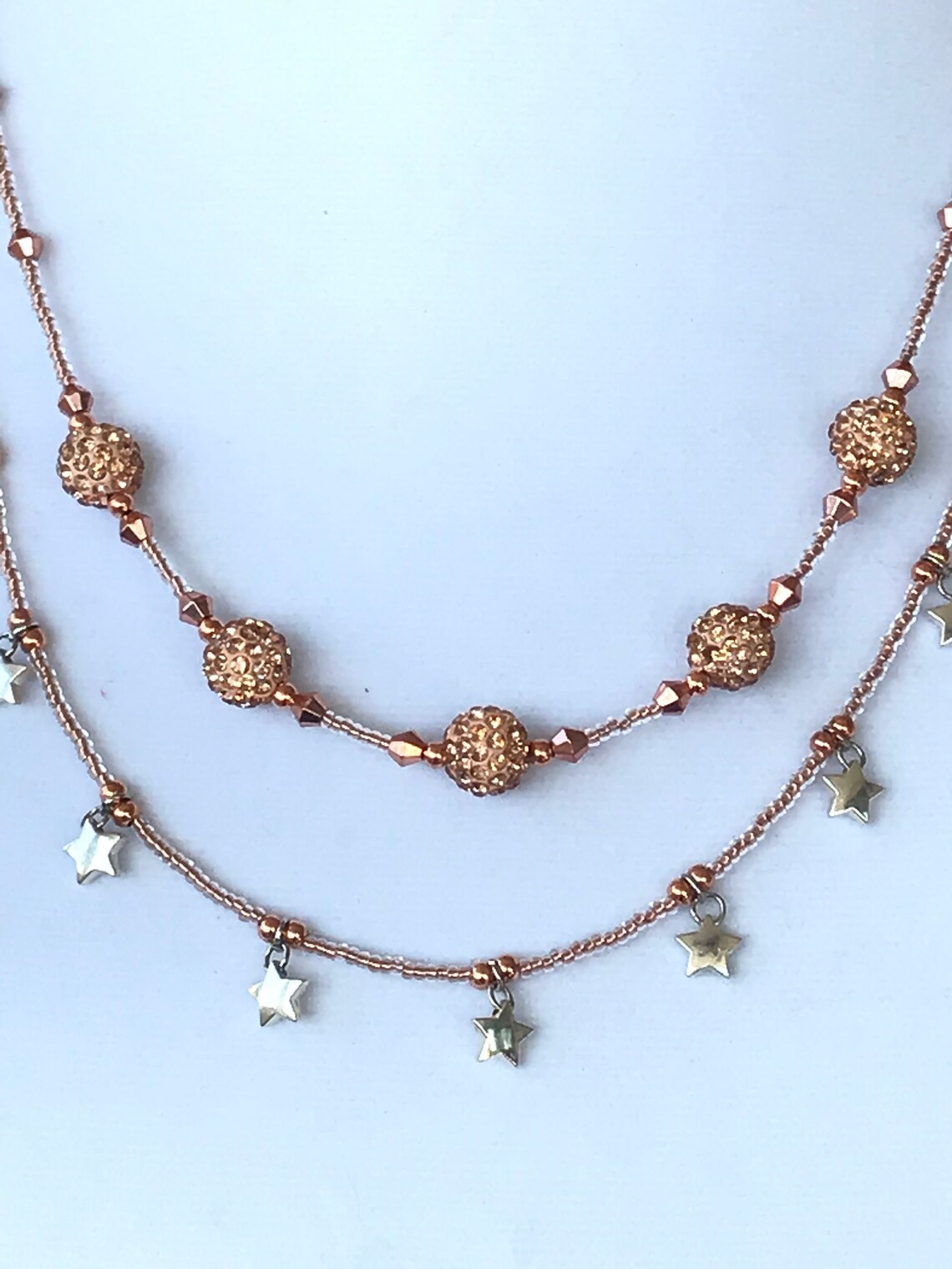 Necklace Set, Multi-strand, Two Tier, Copper, Rose Gold, Silver, Stars ...