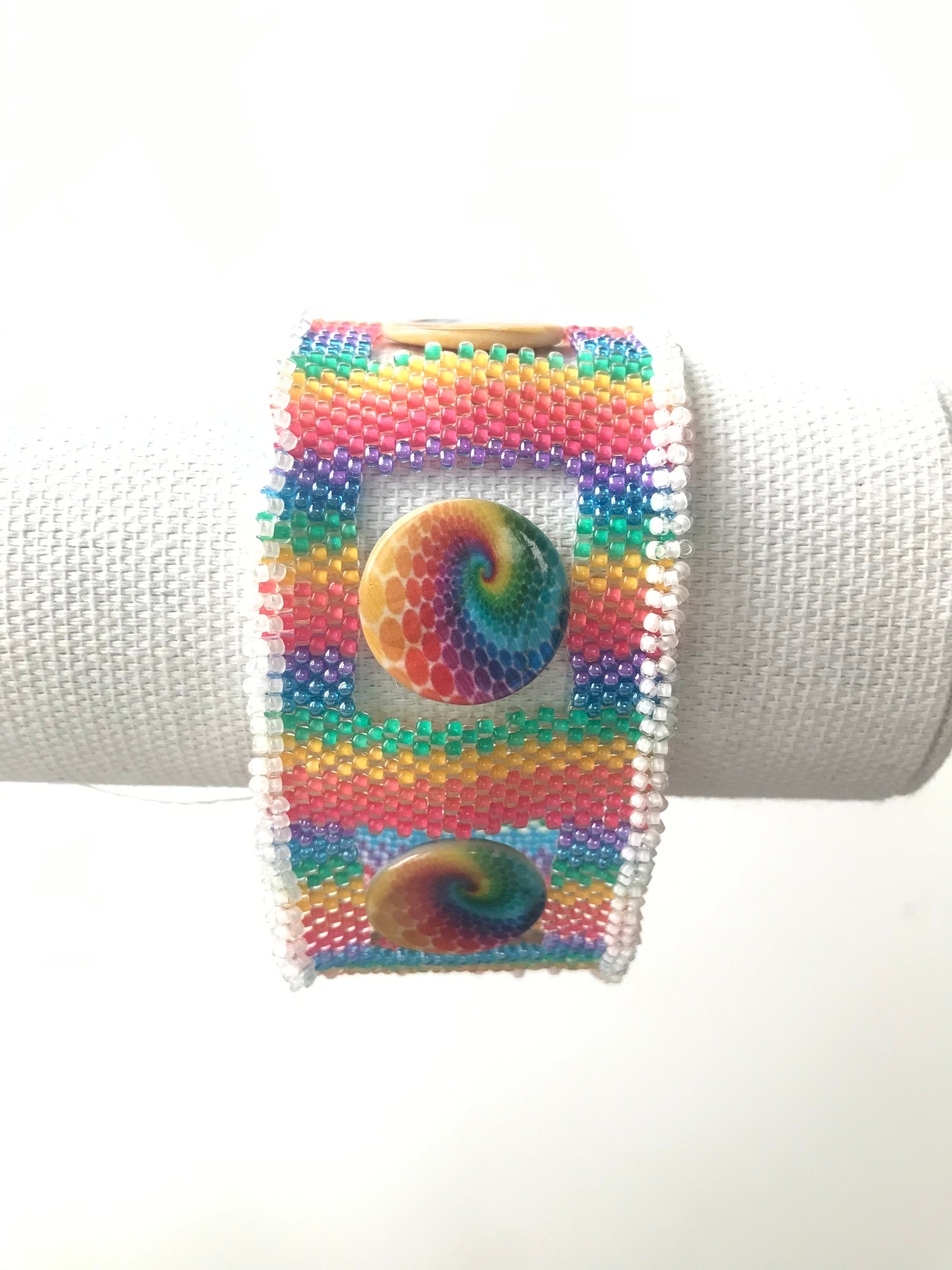 Puntada de peyote pulsera de ventana banda ancha concha de | Etsy