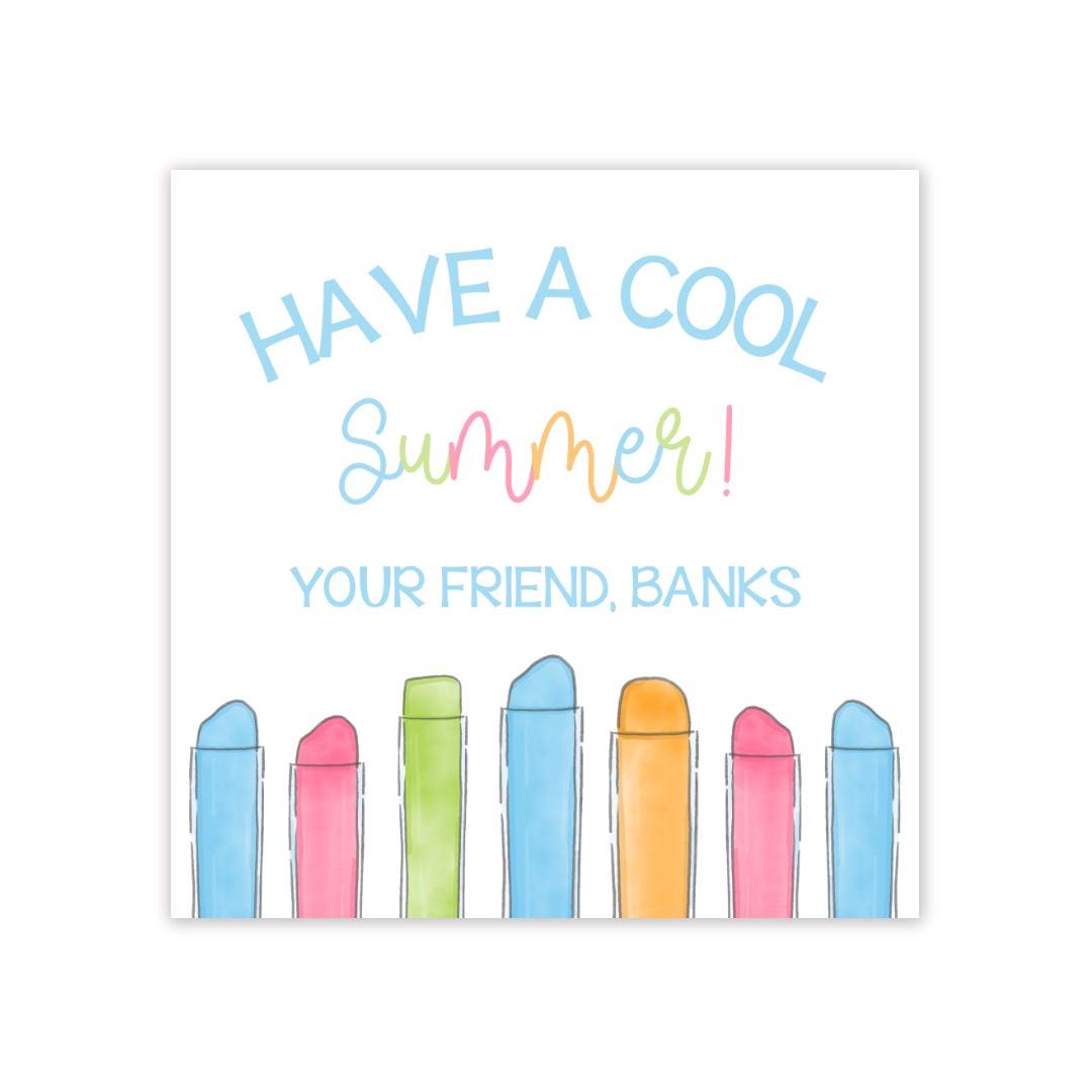 Blue & Pink Popsicle Gift Tags, End of the Year Gift Tags, Summer Gift ...