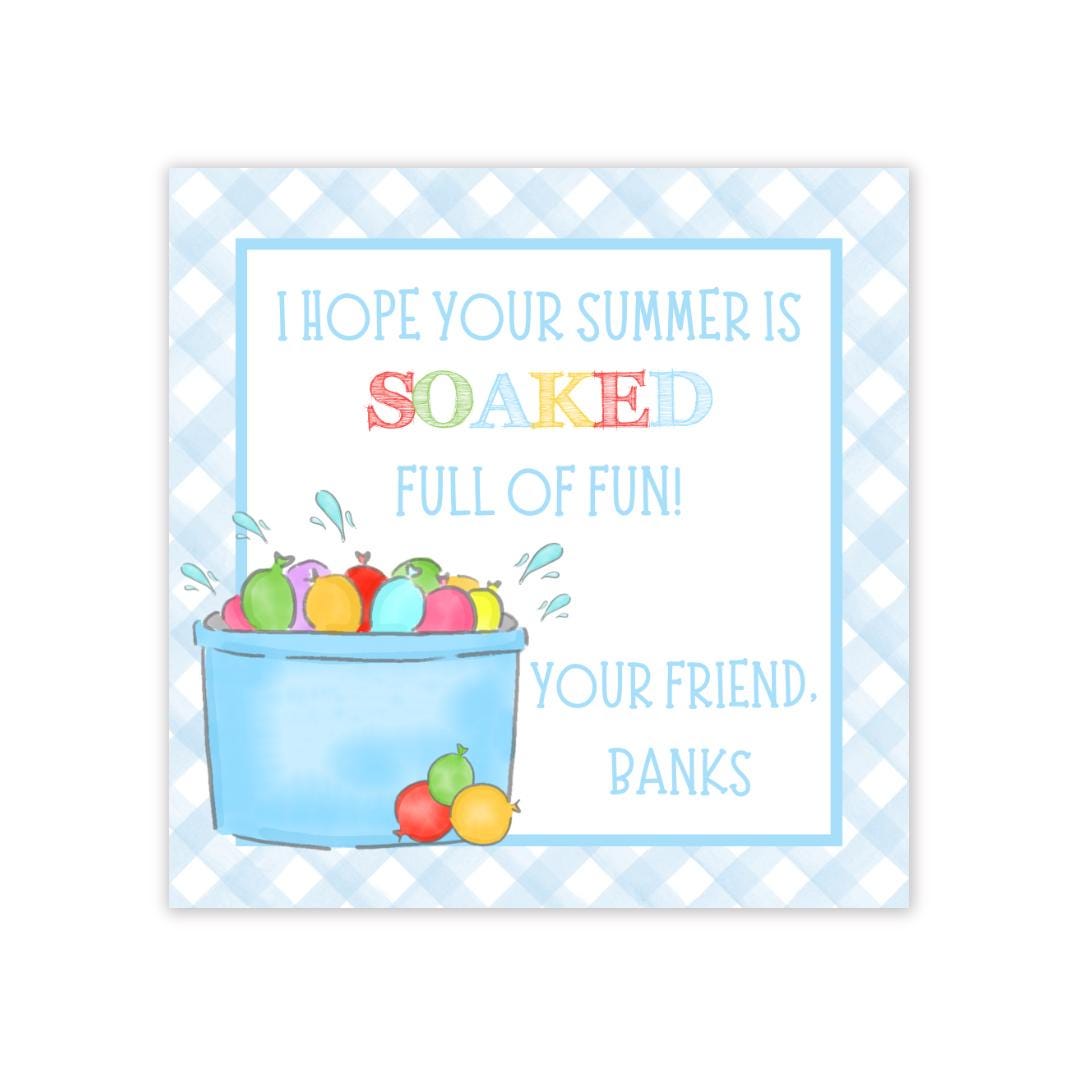 Blue Water Balloon Gift Tags, End of the Year Gift Tags, Summer Gift ...
