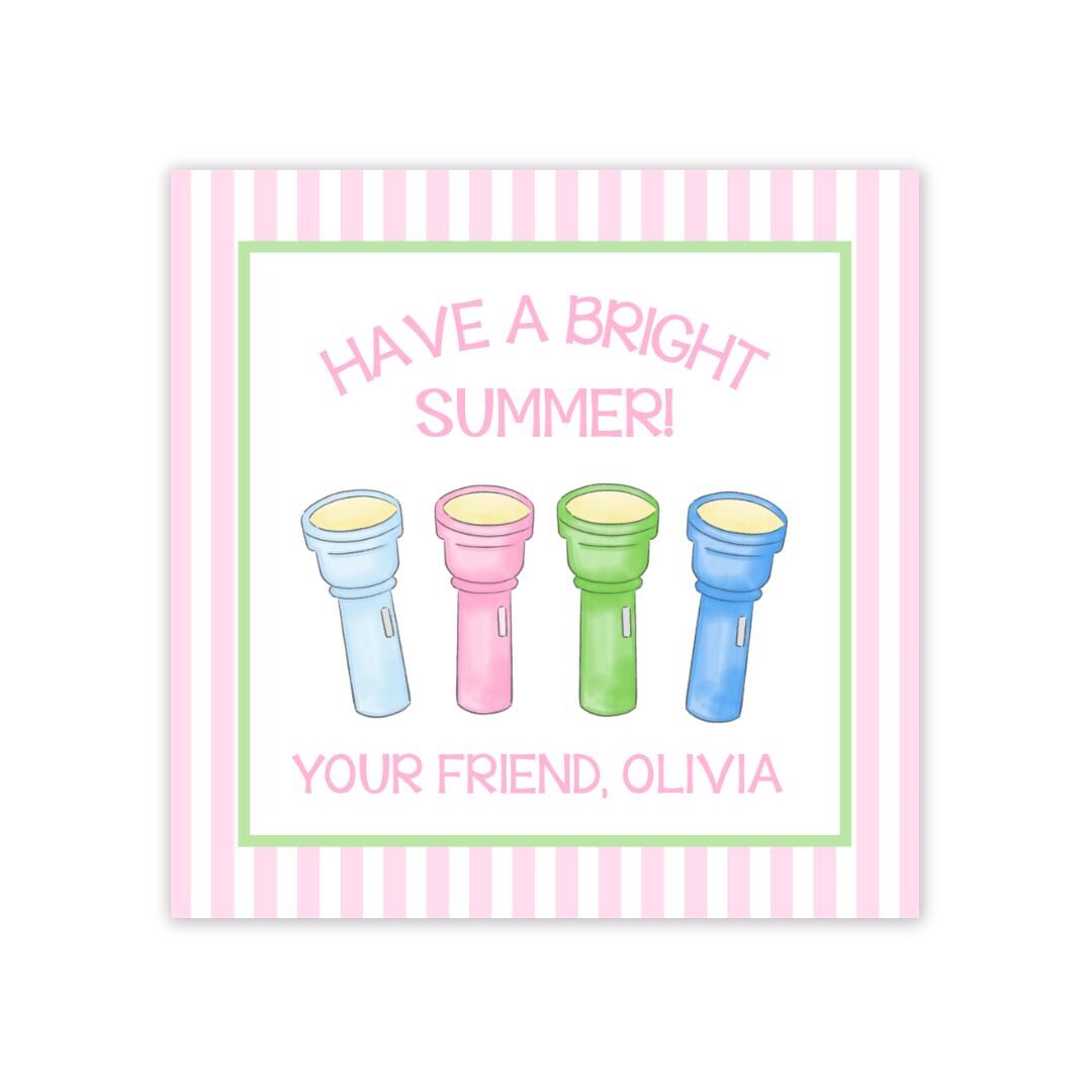 Pink Flashlight Gift Tags, End of the Year Gift Tags, Summer Gift Tags ...