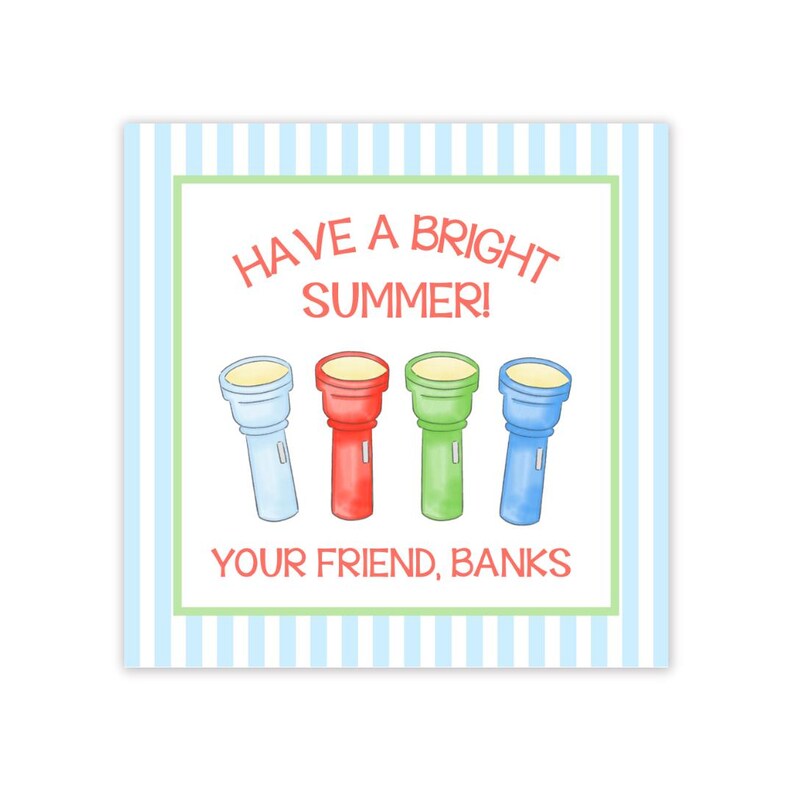 Blue Flashlight Gift Tags, End of the Year Gift Tags, Summer Gift Tags ...