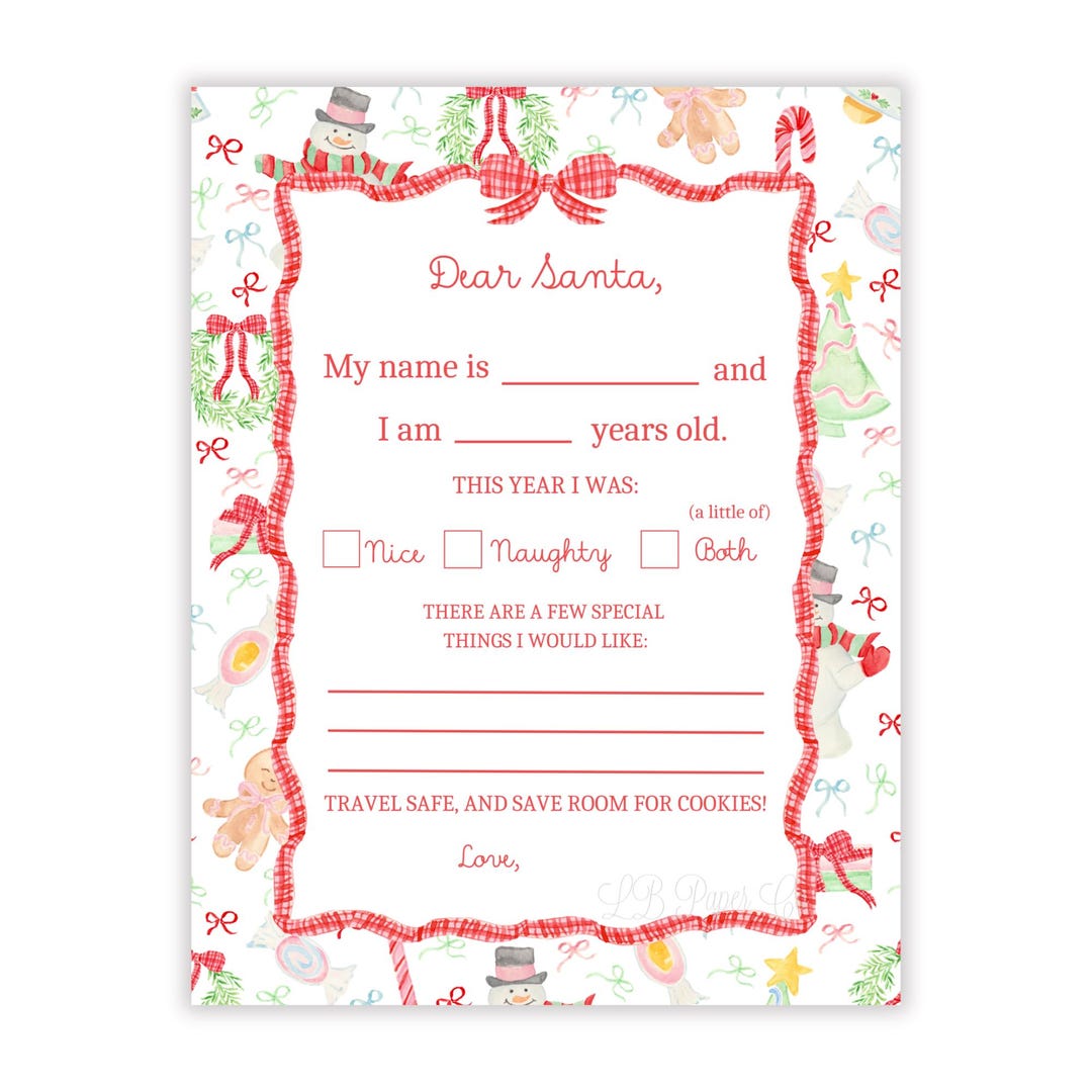 Watercolor Santa Letter, Christmas Pattern Santa Letter - Etsy