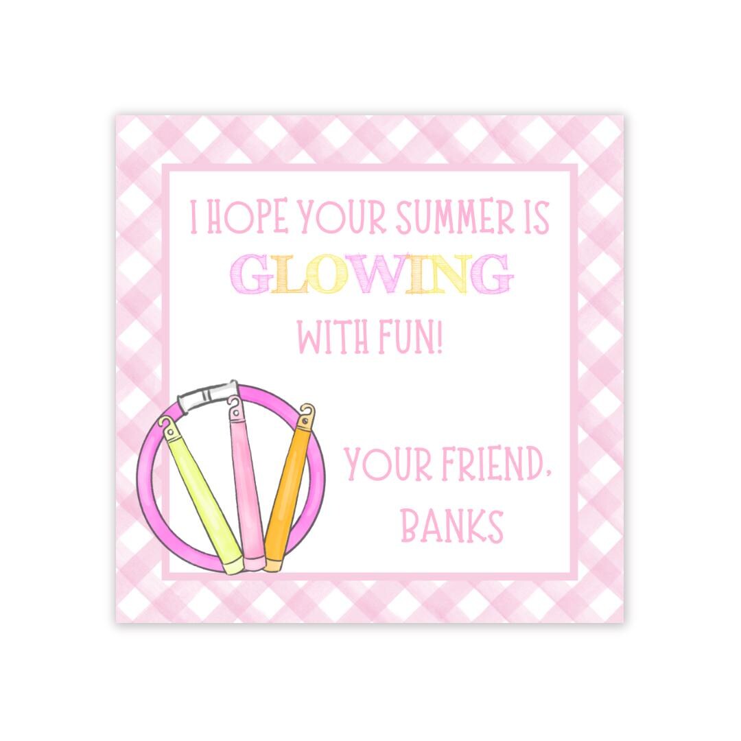Pink Glow Stick Gift Tags, End of the Year Gift Tags, Summer Gift Tags ...