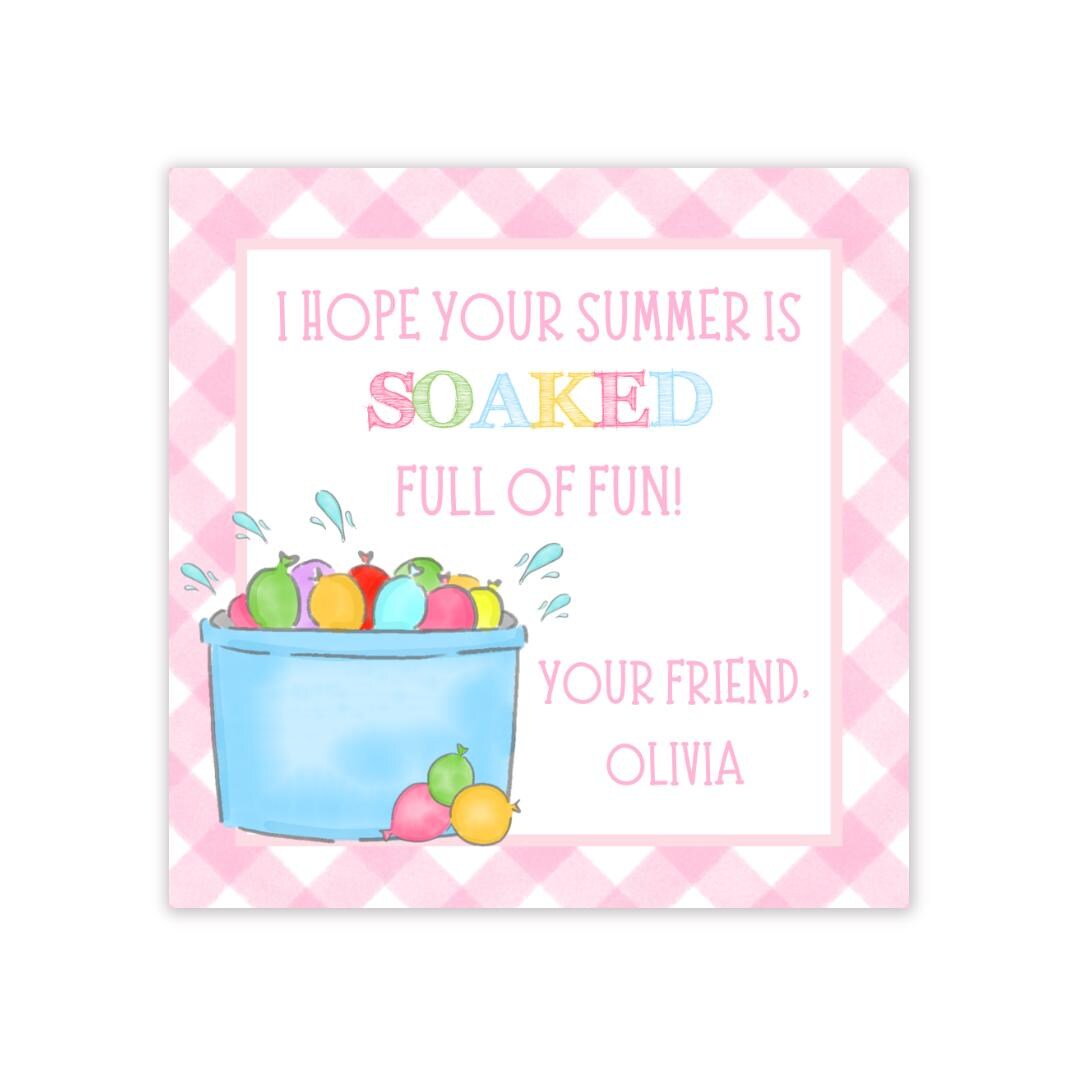 Pink Water Balloon Gift Tags, End of the Year Gift Tags, Summer Gift ...
