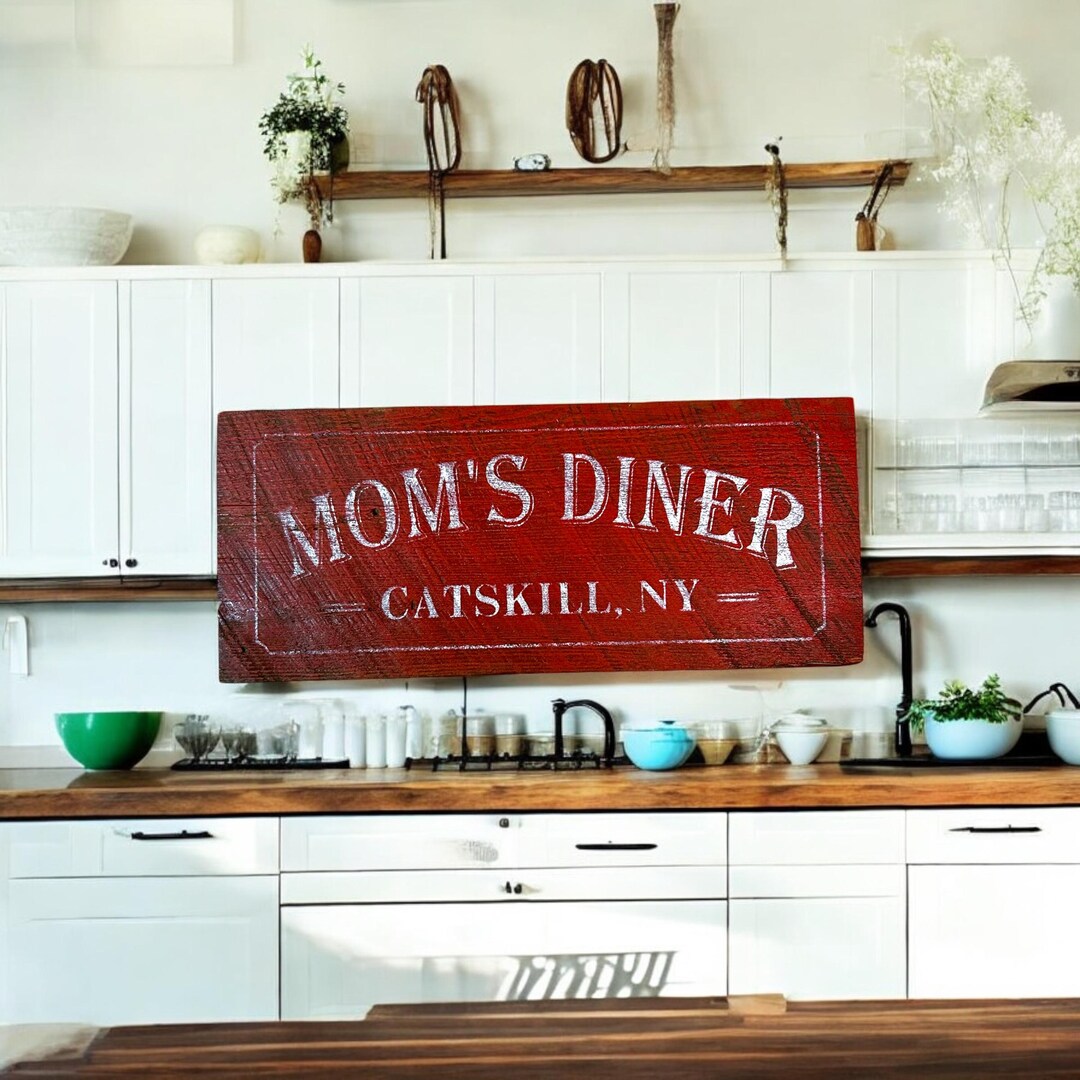 Mom's Diner Catskill NY Handmade Wood Sign - Handmade of Vintage Barn ...
