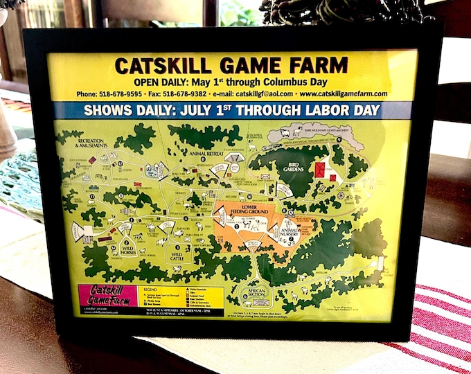 Vintage Catskill Game Farm Map - Framed - Catskill Mountains Souvenir ...