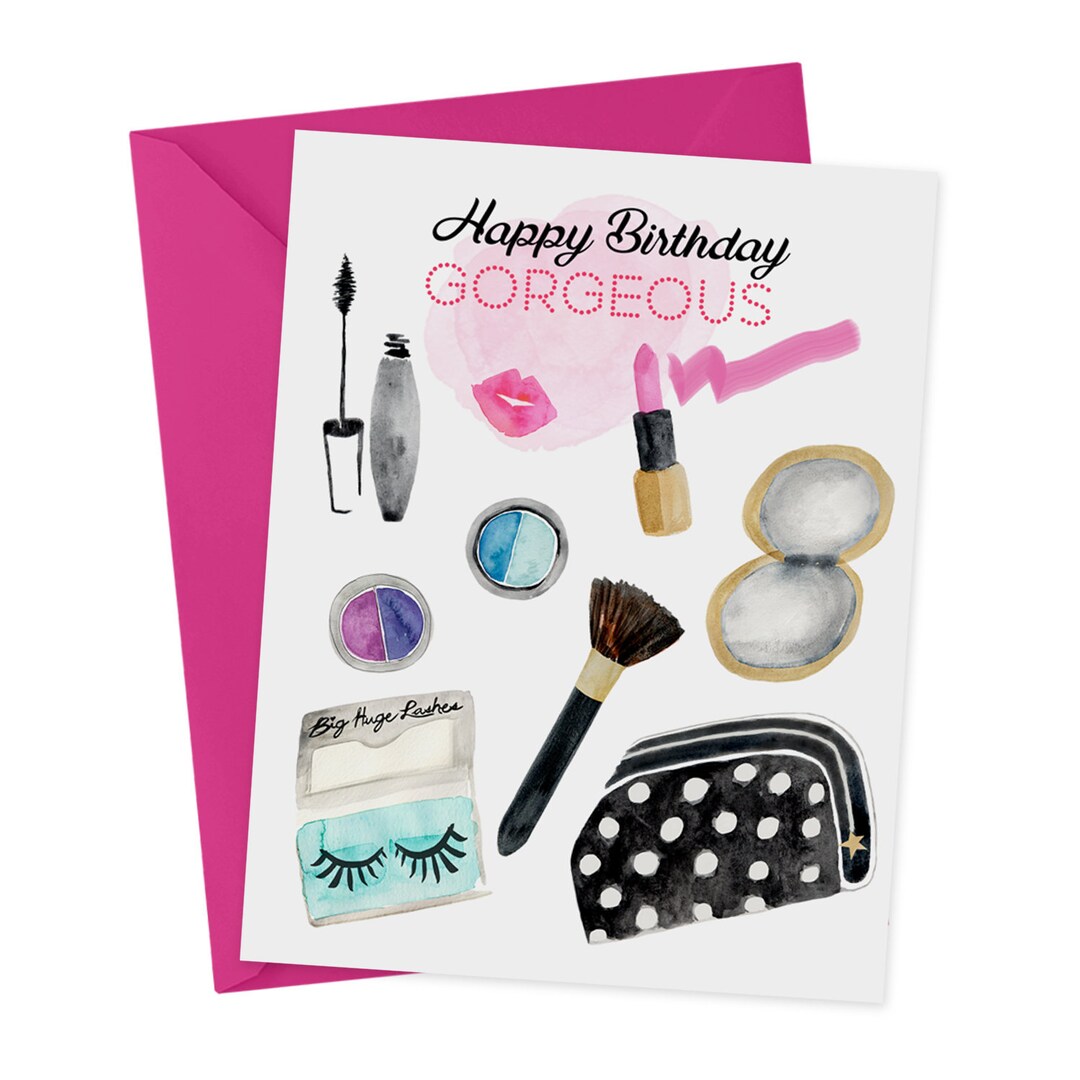 Makeup Birthday Card Card for Girlfriend Watercolor Birthday - Etsy Canada