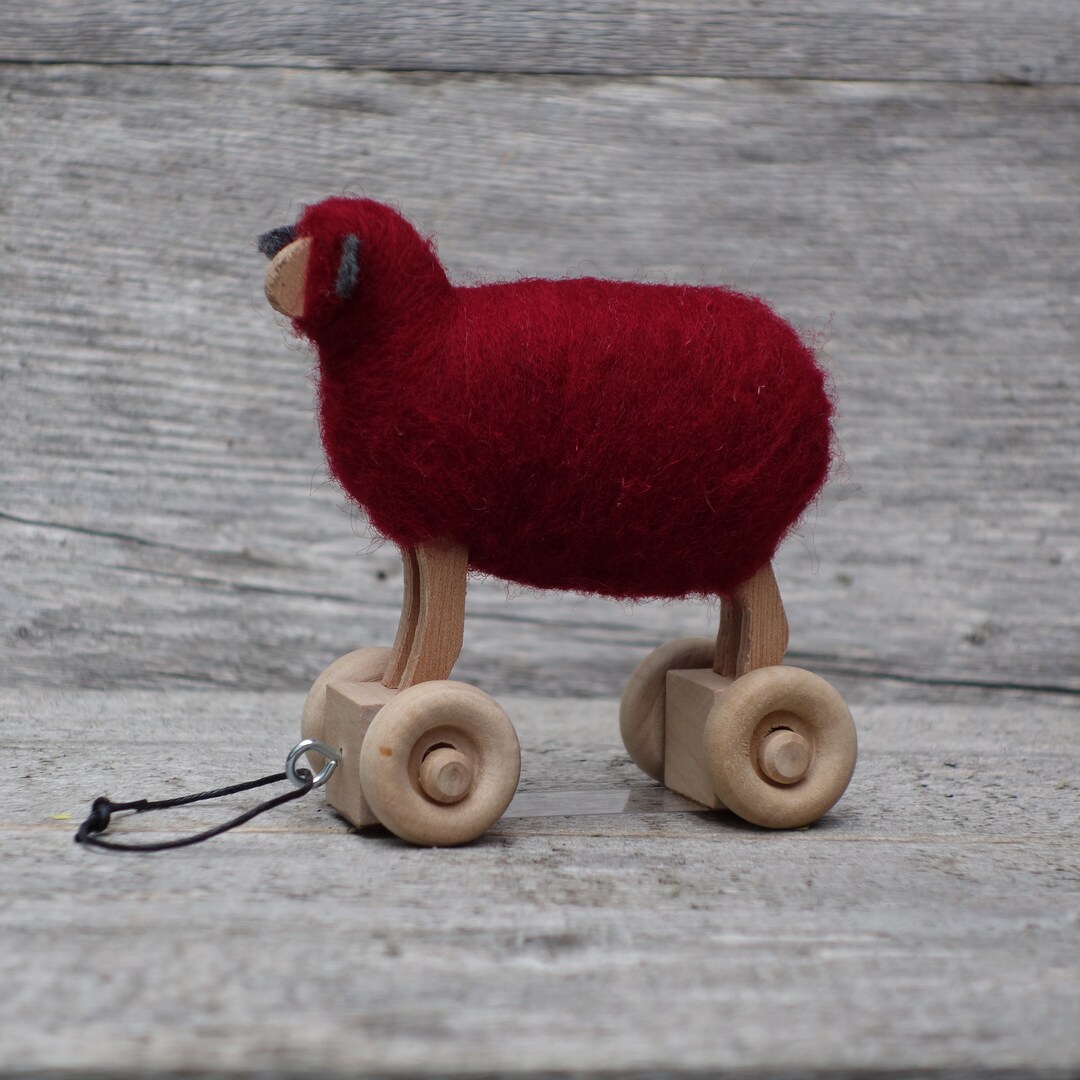 Red and Pinks Sheep on Wheels - Ornament - Wool Needle Felted - Plywood ...